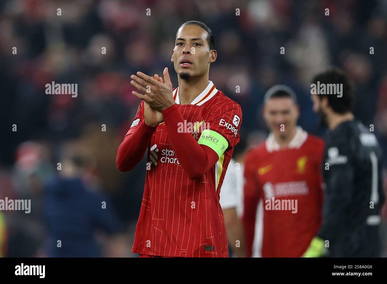 Liverpool, UK. 21st Jan, 2025. Virgil van Dijk of Liverpool shows his ...