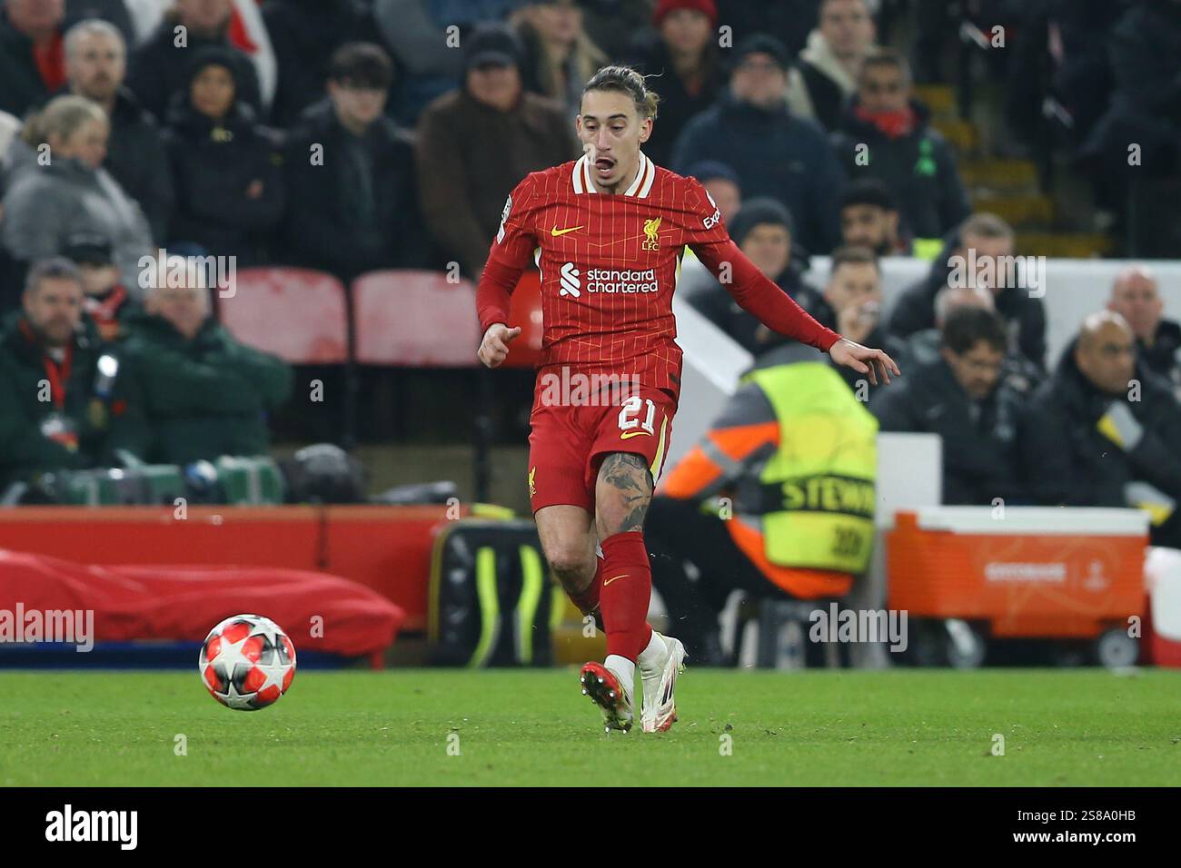 Liverpool, UK. 21st Jan, 2025. Kostas Tsimikas of Liverpool in action ...