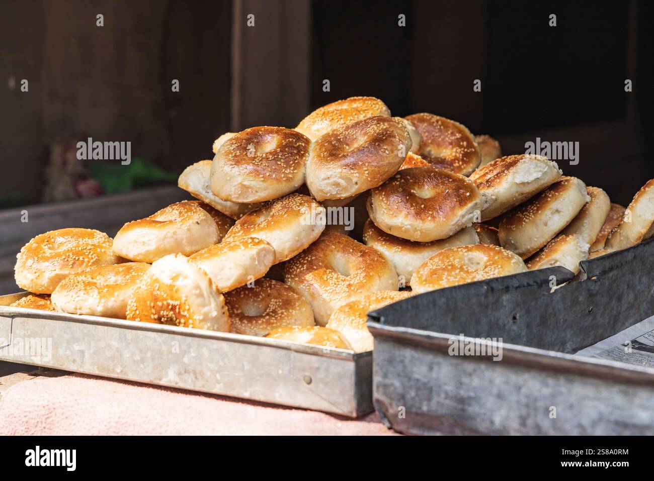 Bohri Kadal, Srinagar, Jammu and Kashmir, India. Bagel shaped bread ...