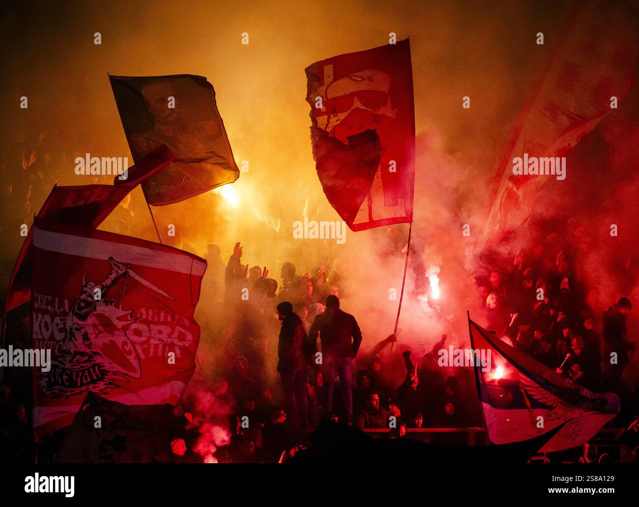 BELGRADO - Red Star supporters light flares during the UEFA Champions ...