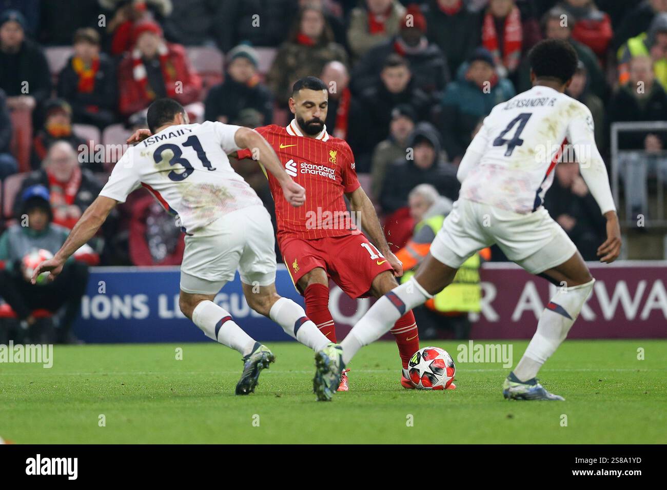 Liverpool, UK. 21st Jan, 2025. Mohamed Salah of Liverpool looks to ...