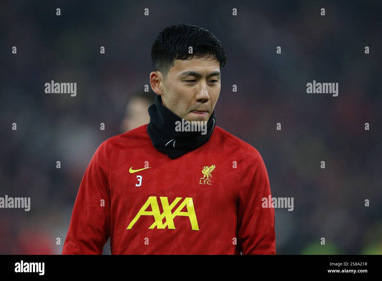 Liverpool, UK. 21st Jan, 2025. Wataru Endo of Liverpool during the warm ...
