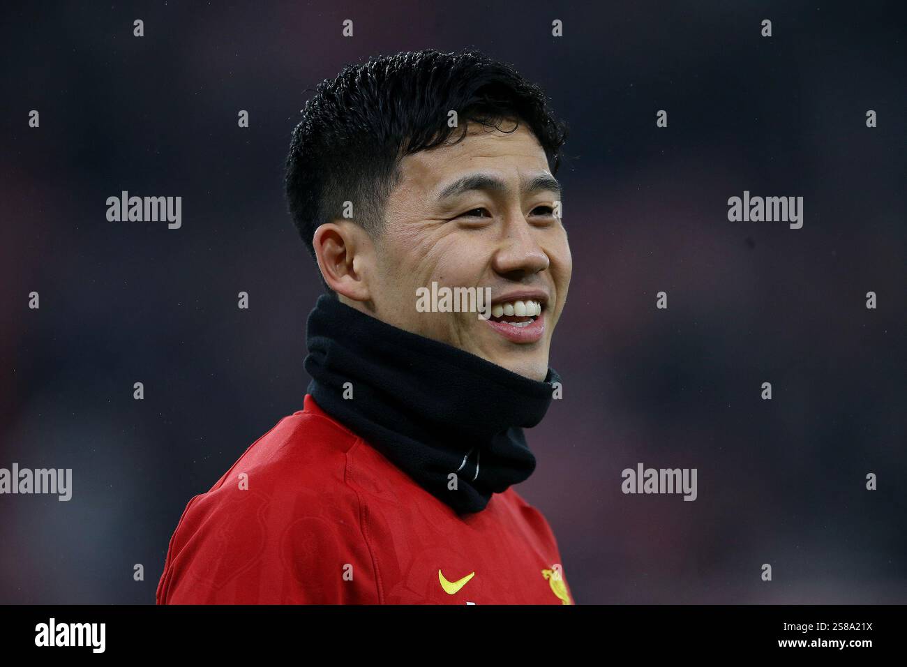 Liverpool, UK. 21st Jan, 2025. Wataru Endo of Liverpool during the warm ...