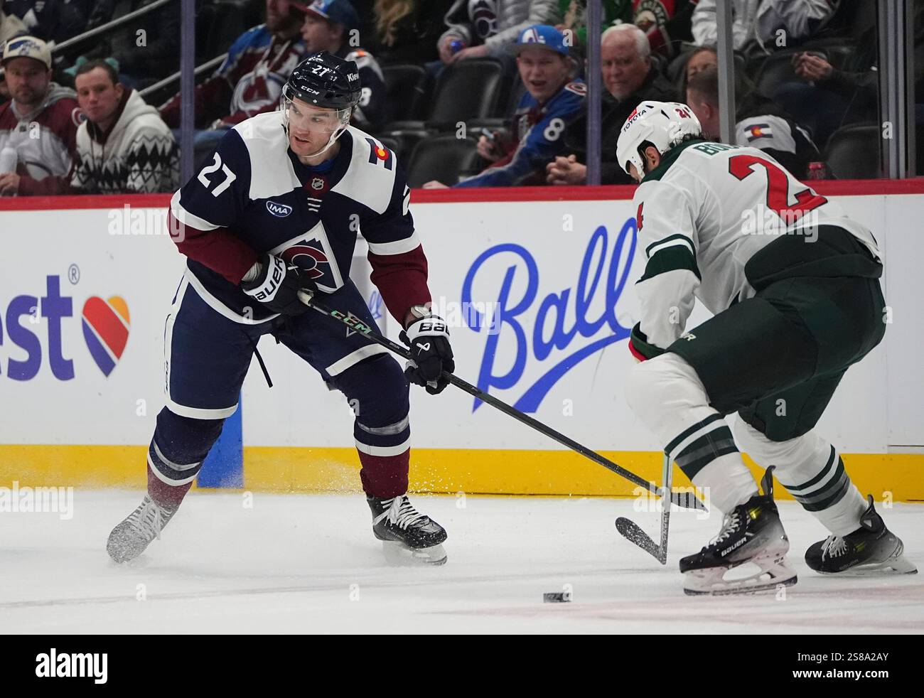 Colorado Avalanche left wing Jonathan Drouin (27) and Minnesota Wild ...