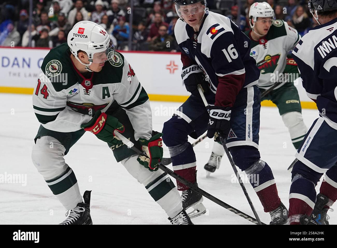 Minnesota Wild center Joel Eriksson Ek (14) and Colorado Avalanche ...
