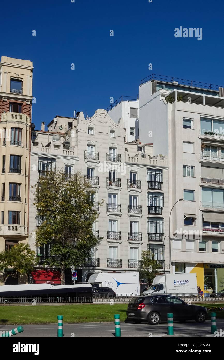 Traditional Spanish buildings with classic architecture along Calle de ...