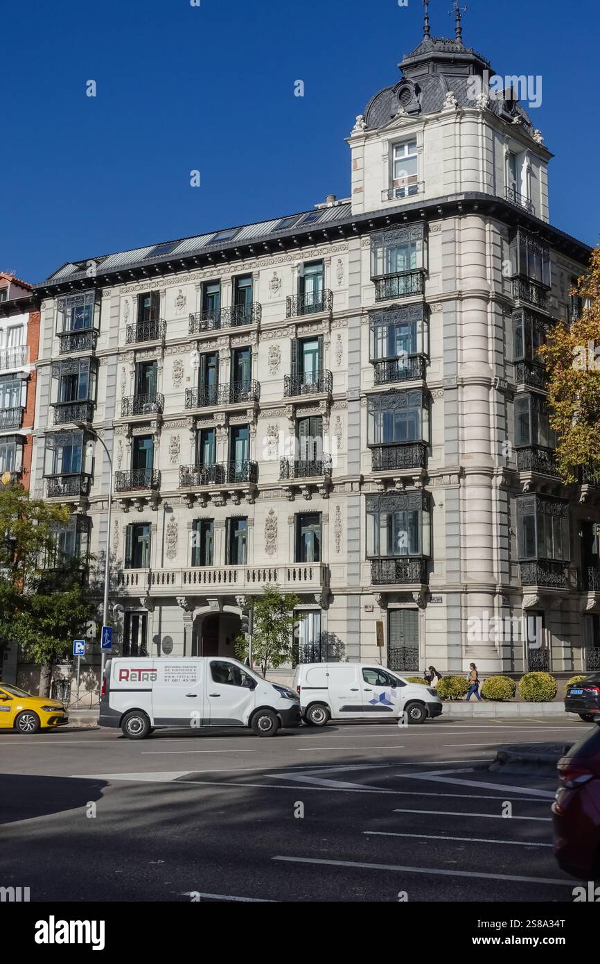 Traditional Spanish buildings with classic architecture along Calle de ...