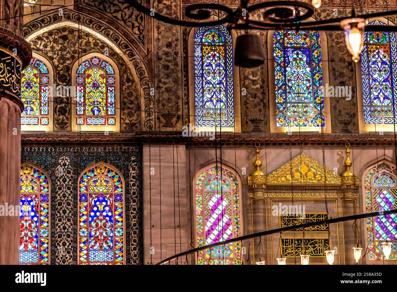 Blue Mosque stained glass, Istanbul, Turkey. Blue Mosque or Sultan ...