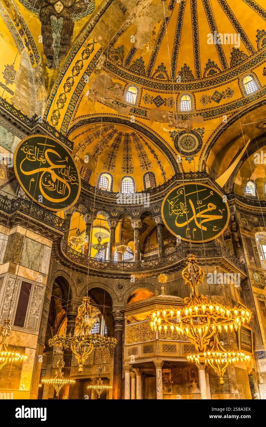 Hagia Sophia illuminated, Istanbul, Turkey. Emperor Justinian built ...