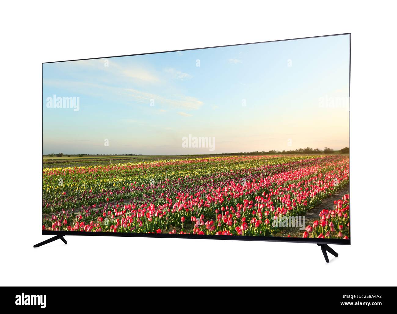 TV set with nature landscape on screen isolated on white Stock Photo ...