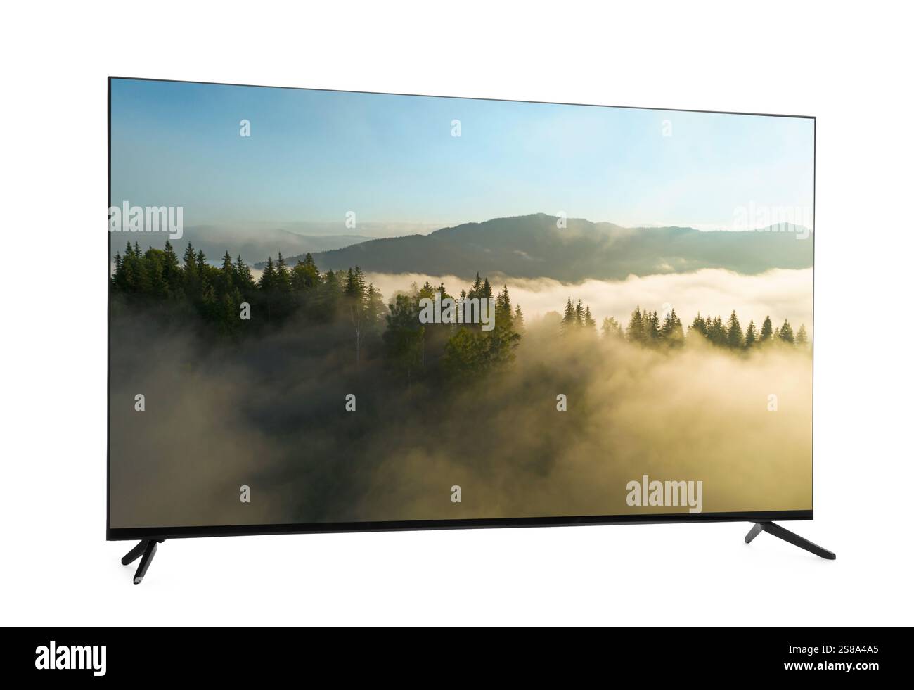 TV set with nature landscape on screen isolated on white Stock Photo ...