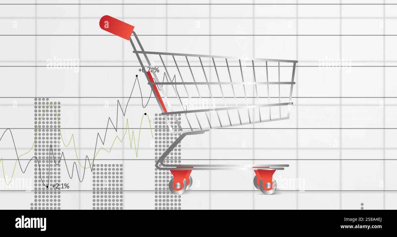 Image of diagrams and data processing over shopping cart Stock Photo ...