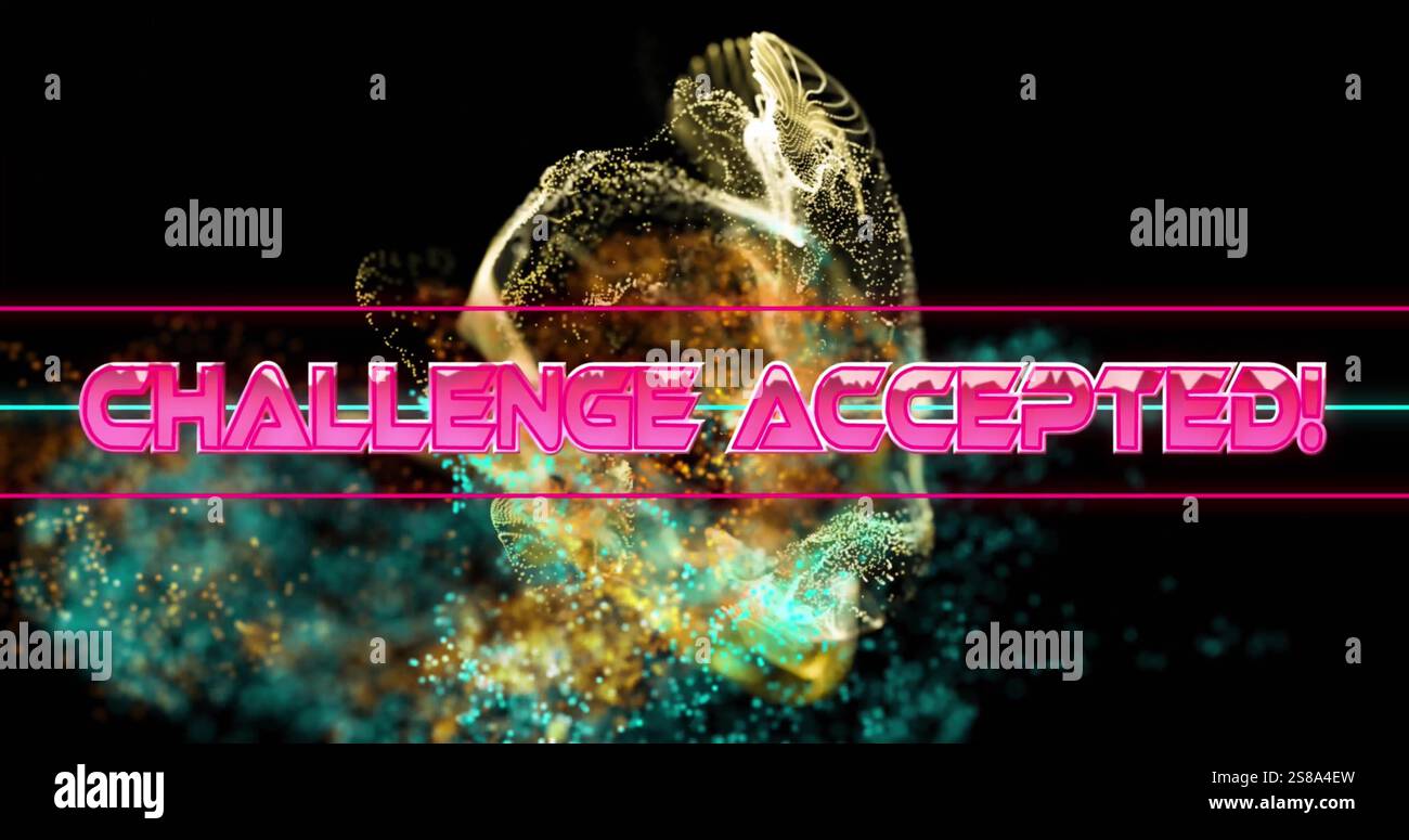Image of challenge accepted text over spots on black background Stock ...
