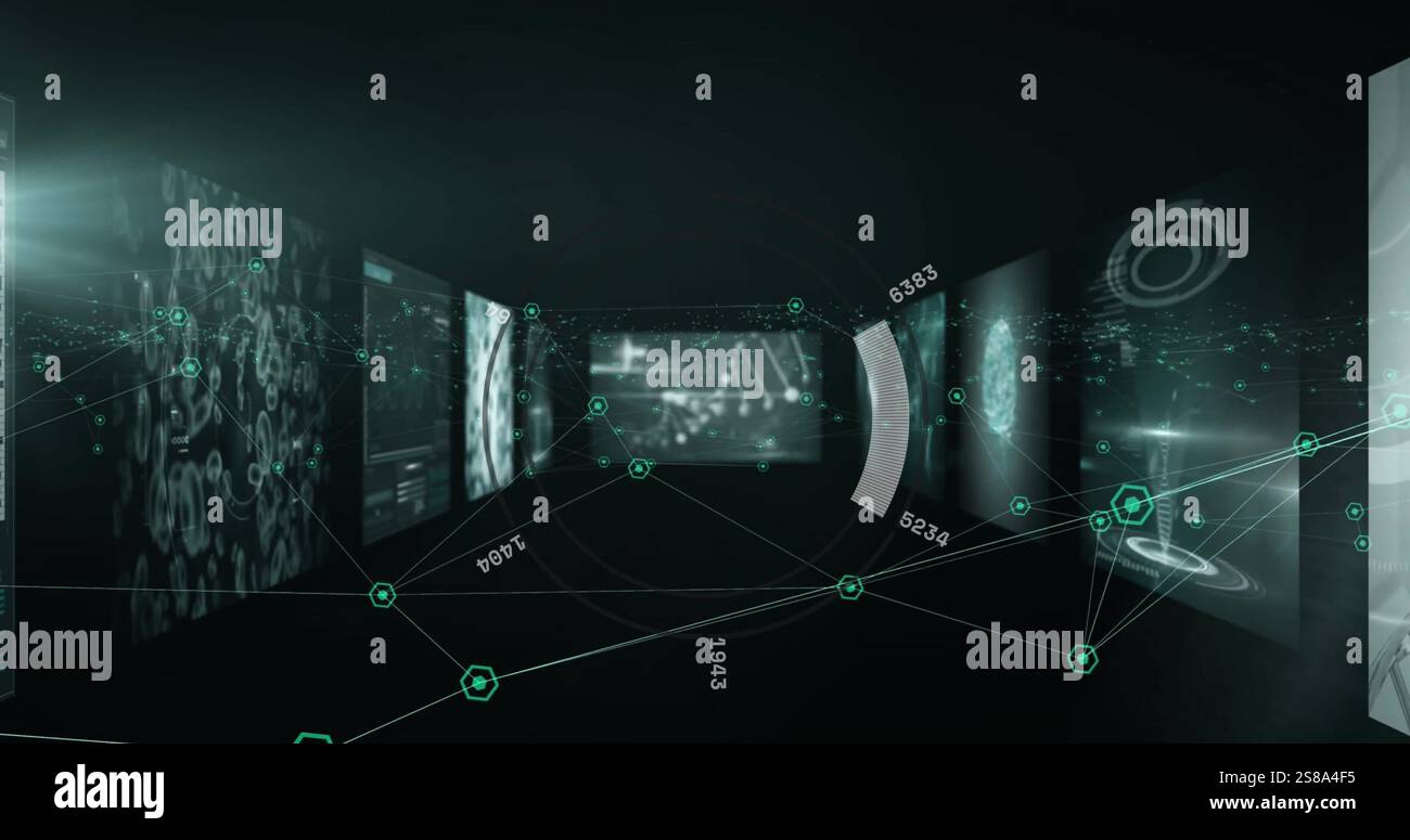 Image of network of connections with scope scanning over digital ...