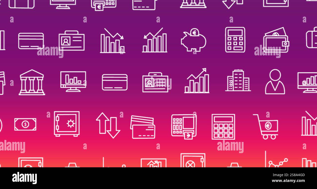 Image of business icons over purple background Stock Photo - Alamy