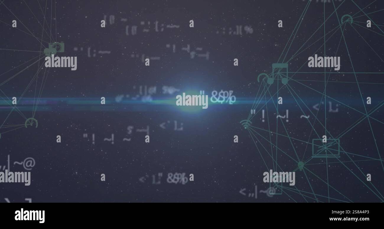 Image of data processing and network of connections with icons over ...