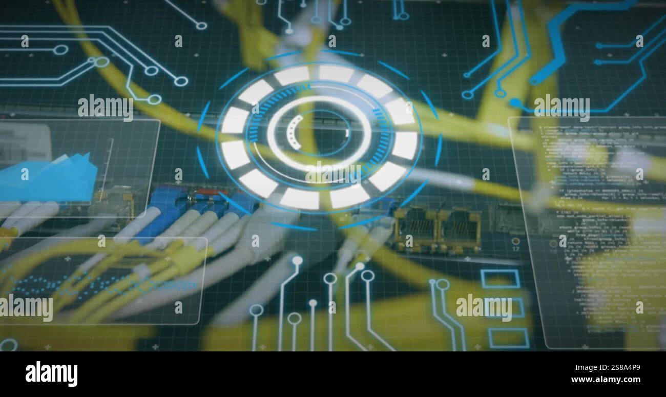 Image of scope scanning with computer circuit board over wires Stock Photo - Alamy