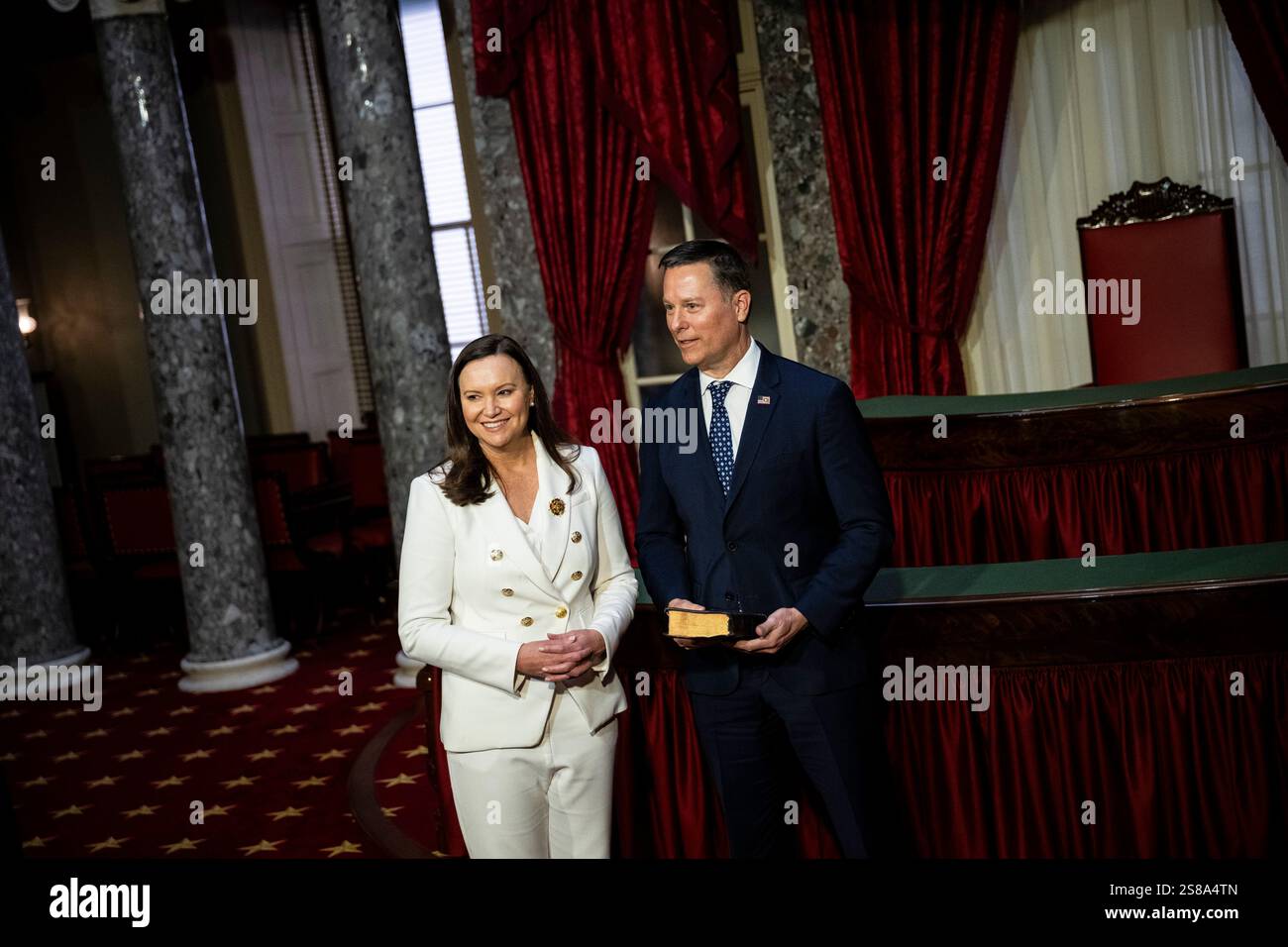 Senator Ashley Moody (R-FL) and husband Justin Duralia wait before a ...