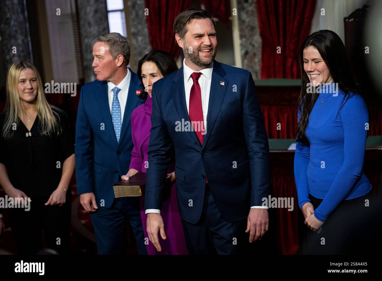 Washington, USA. 21st Jan, 2025. Vice President JD Vance greets members ...