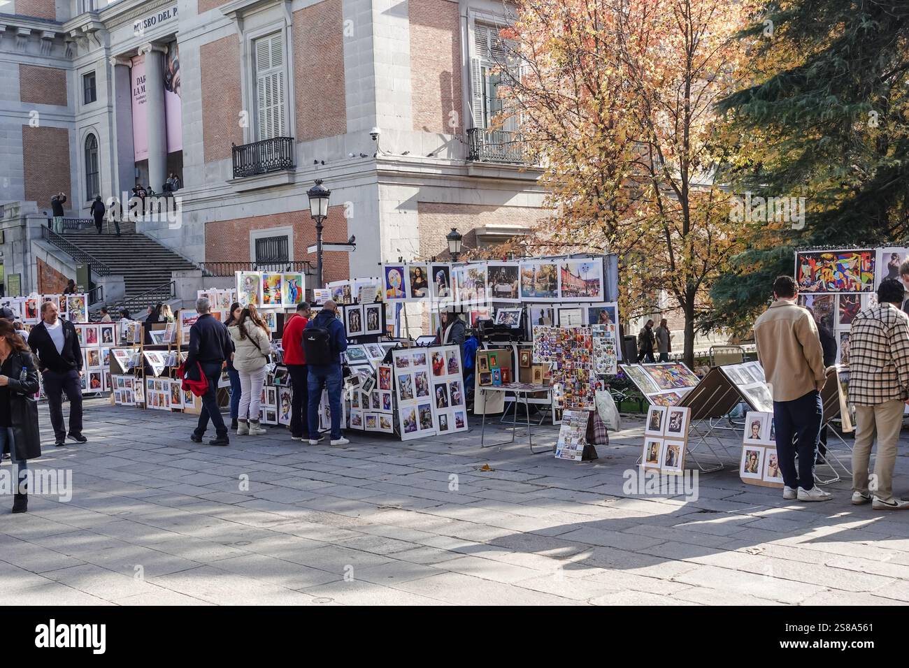 Street vendors in front of the Museo del Prado in Madrid, Spain, are ...
