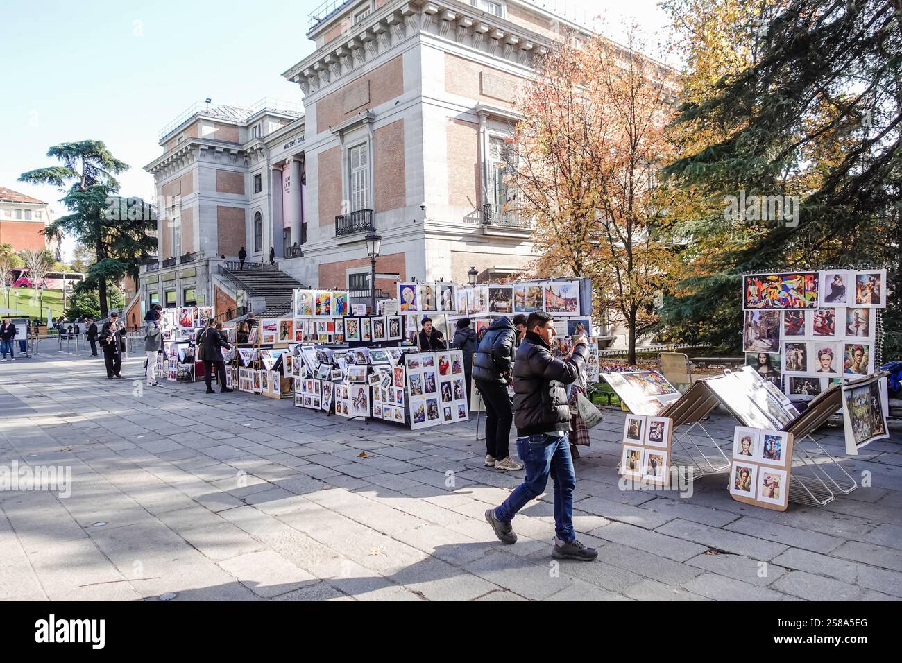 Street vendors in front of the Museo del Prado in Madrid, Spain, are ...