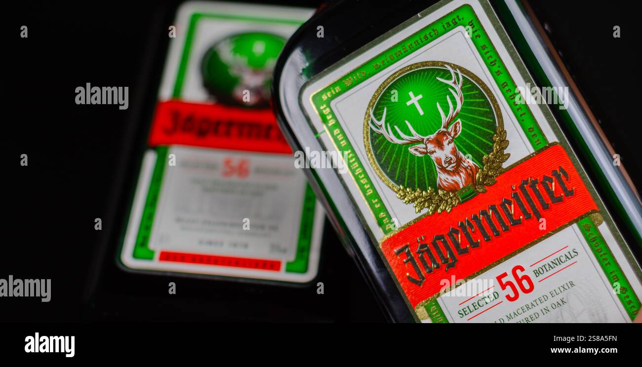 LONDON, UK - 22 MARCH 2024 German herbal liqueur with a bittersweet ...