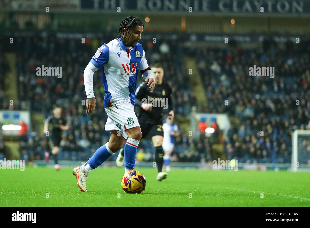 Tyrhys Dolan of Blackburn Rovers dribbles the ball into the box during ...