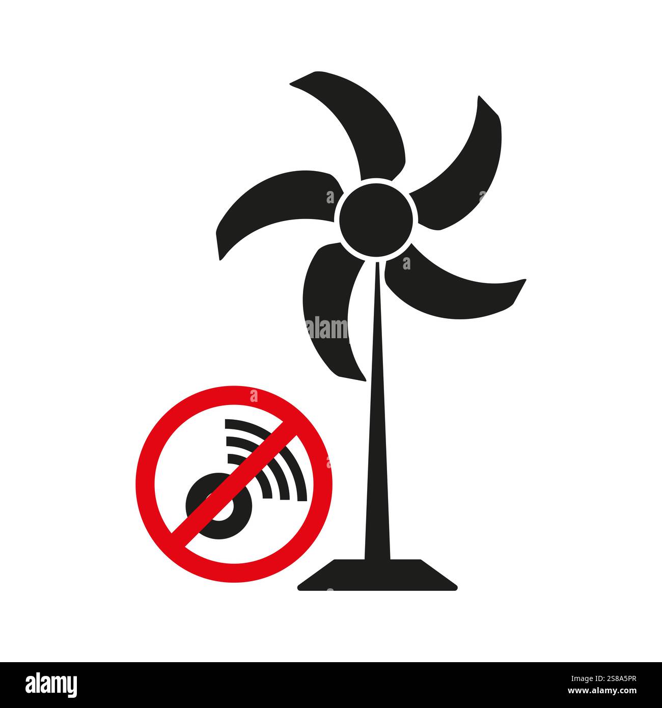 Fan icon. No noise symbol. Black and red design. Silent cooling vector ...