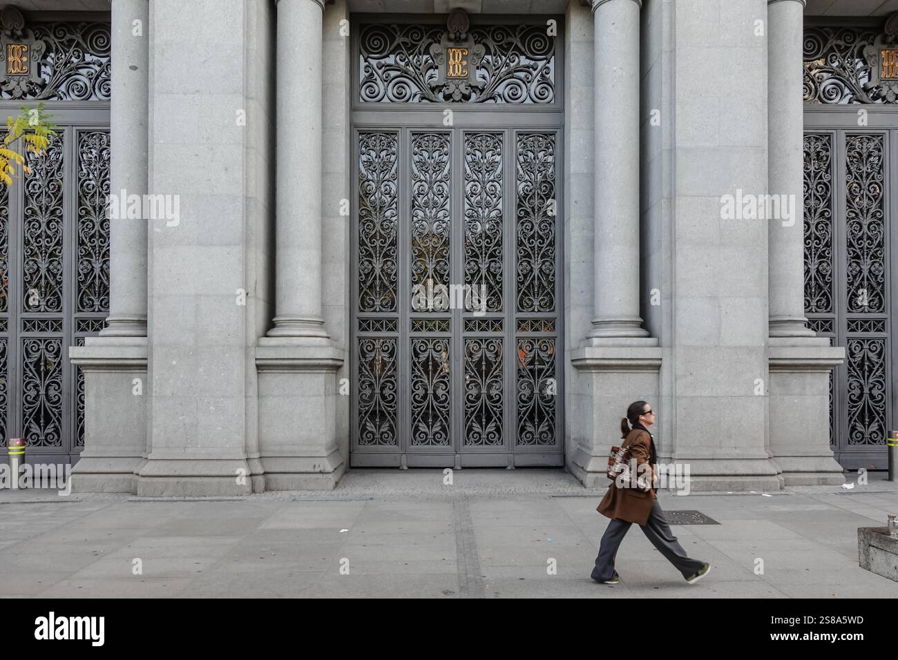 Front of Sepblac government office with dark grey wire door and Roman ...
