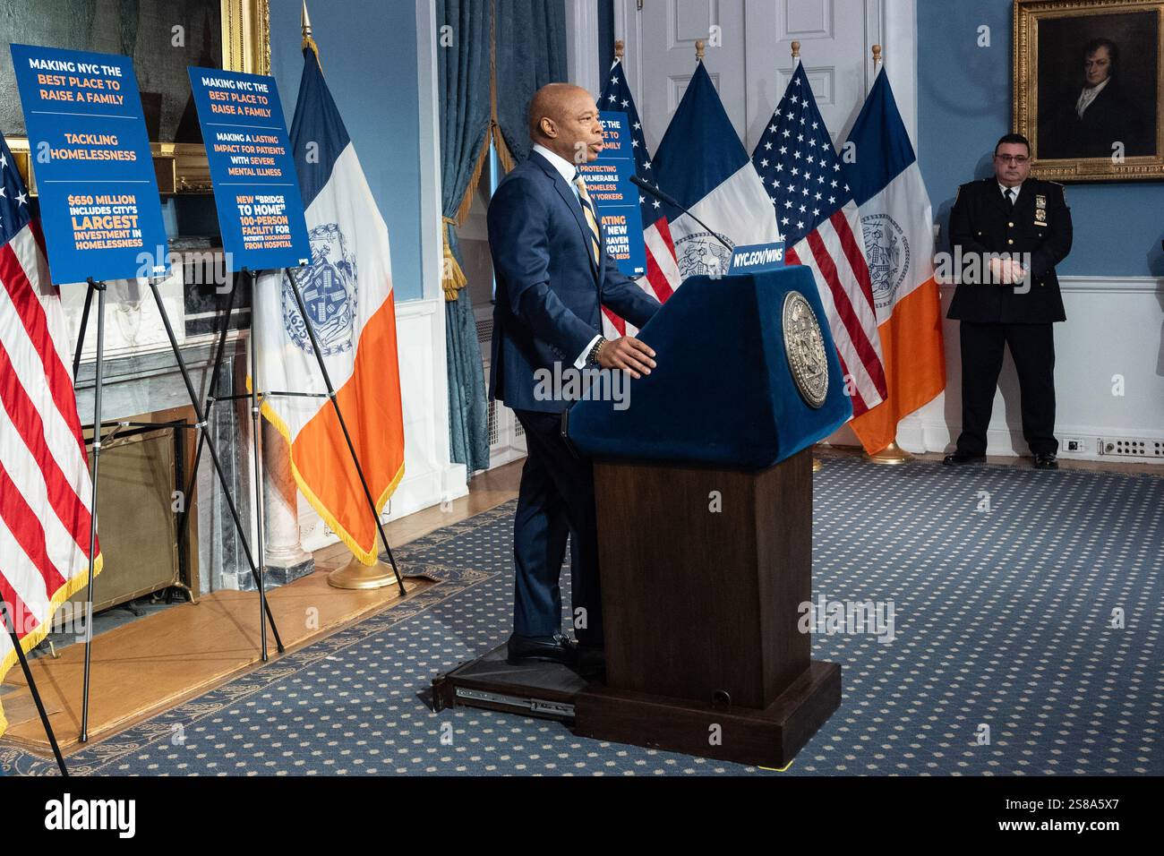 New York, NY, 21 January 2025: Mayor Eric Adams speaks during in-person ...