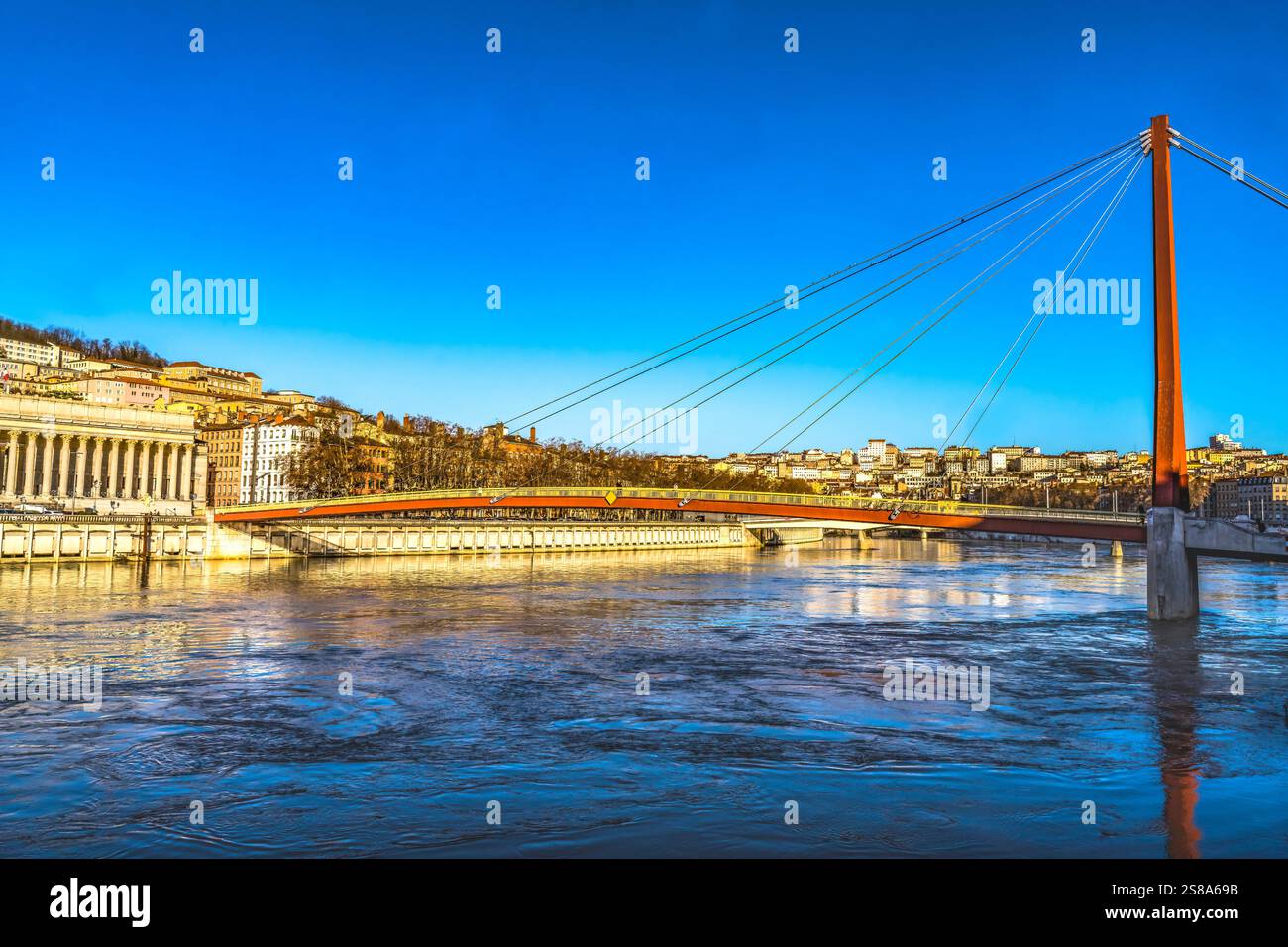 Soane River reflection red Pedestrian Bridge Palais du Justice outside ...
