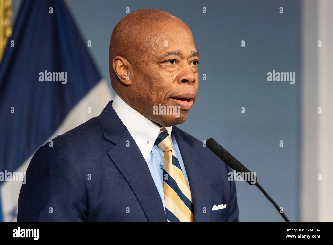Mayor Eric Adams speaks during in-person media availability at City ...