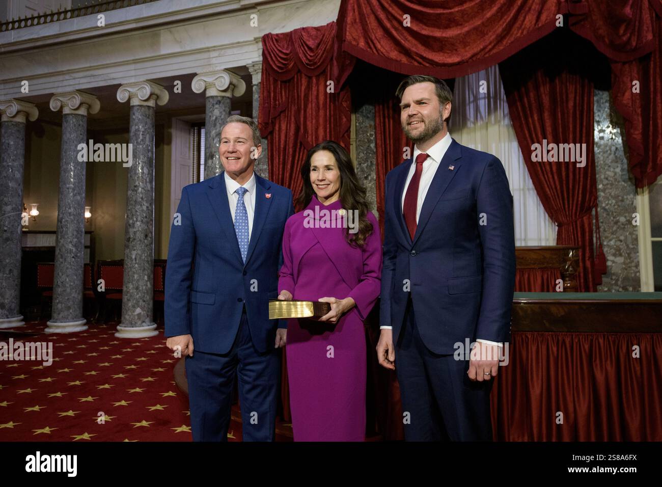 Vice President JD Vance, right, poses with Sen. Jon Husted, R-Ohio ...