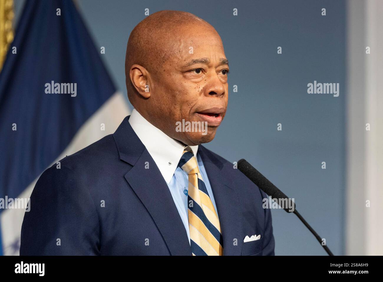 New York, New York, USA. 21st Jan, 2025. Mayor Eric Adams speaks during ...