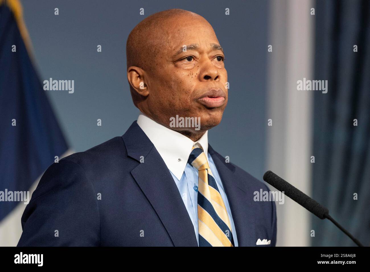 New York, New York, USA. 21st Jan, 2025. Mayor Eric Adams speaks during ...