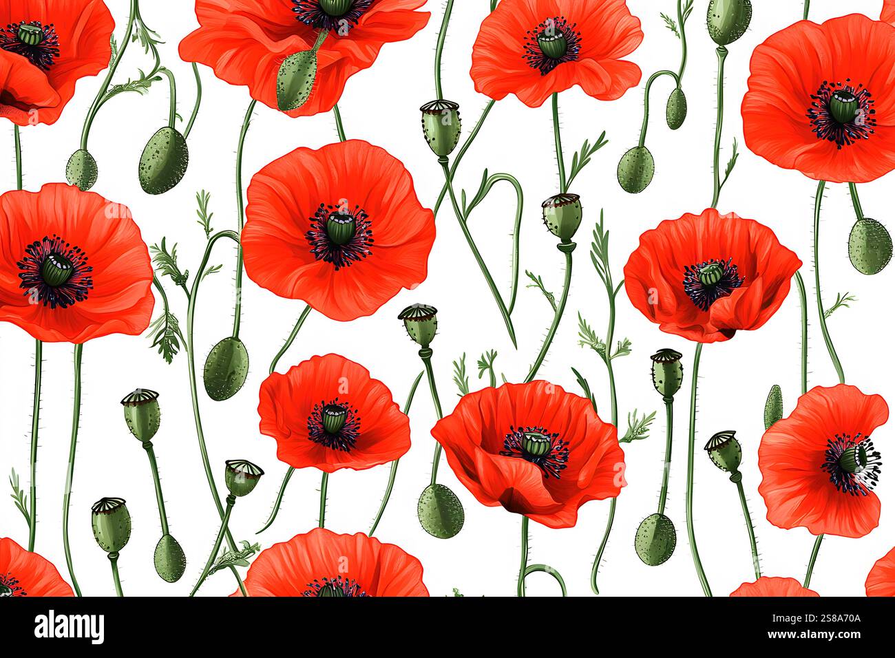 Pattern of red poppies isolated on a white background Stock Photo - Alamy