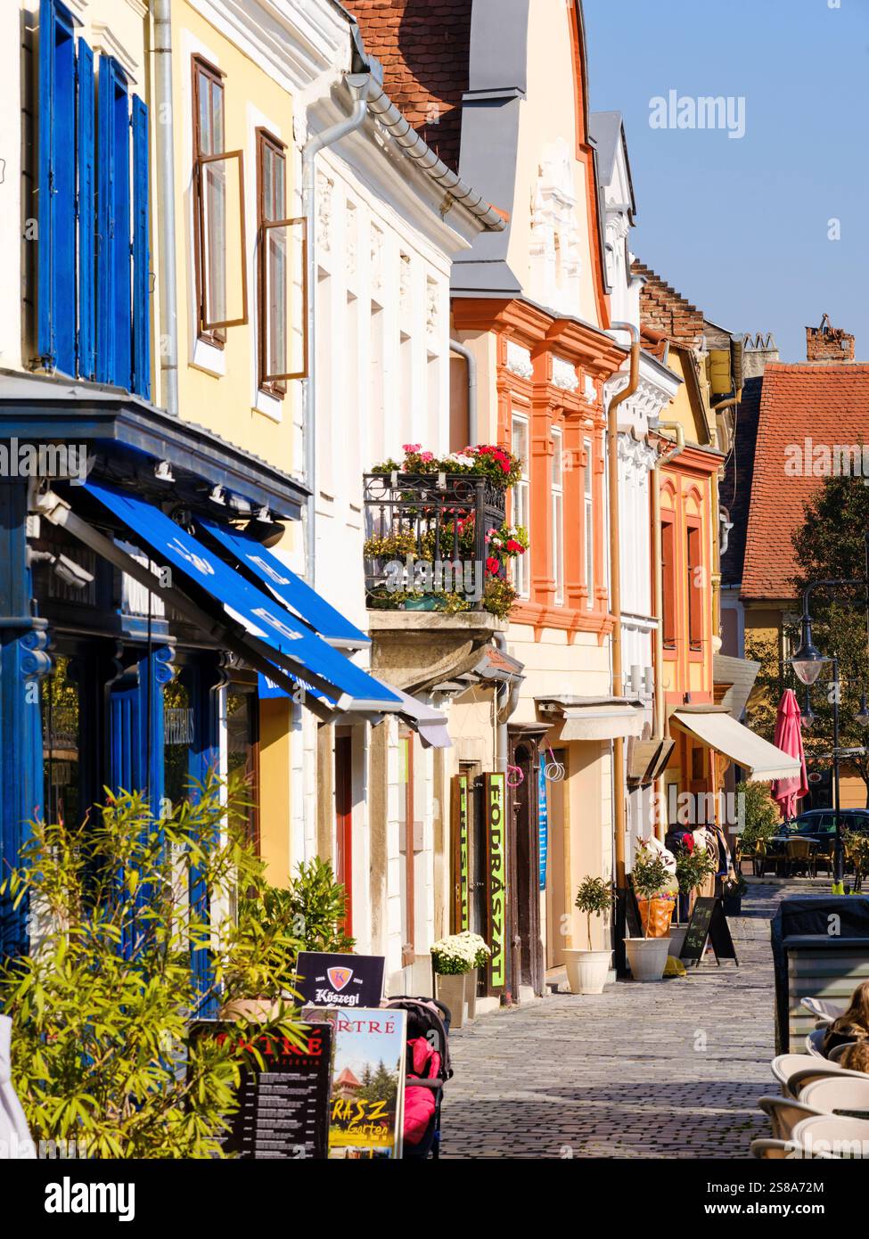 Old buildings at main square (Fo Ter). The medieval town Koszeg in ...