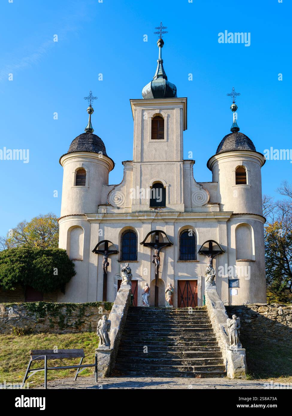 Calvary church close to the town. The medieval town Koszeg in Western ...