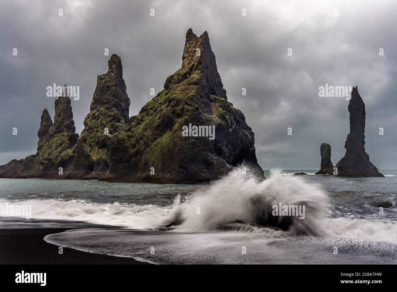 Reynisdrangar Sea Stacks in the North Atlantic Ocean in Vik, Iceland ...