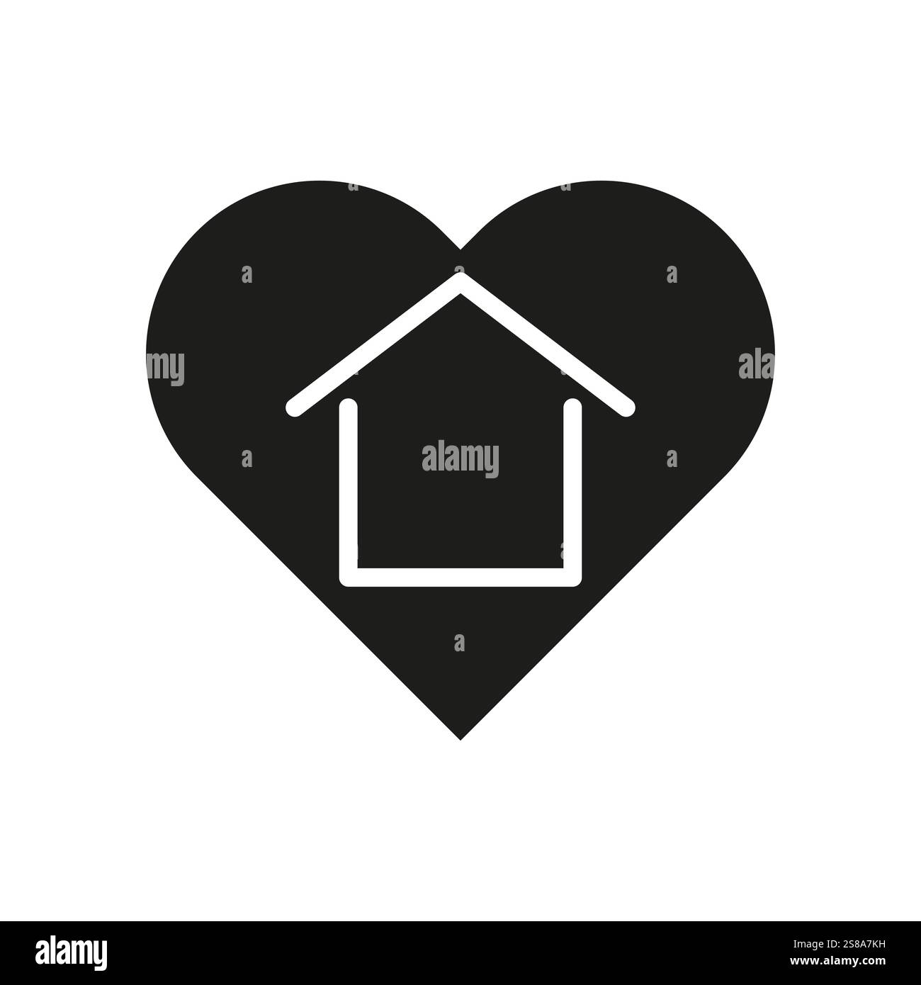 House in heart. Love home concept. Vector minimalist icon. Black white ...