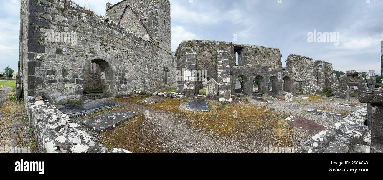 Panorama shows off the ancient architecture of Burrishoole Abbey Stock ...