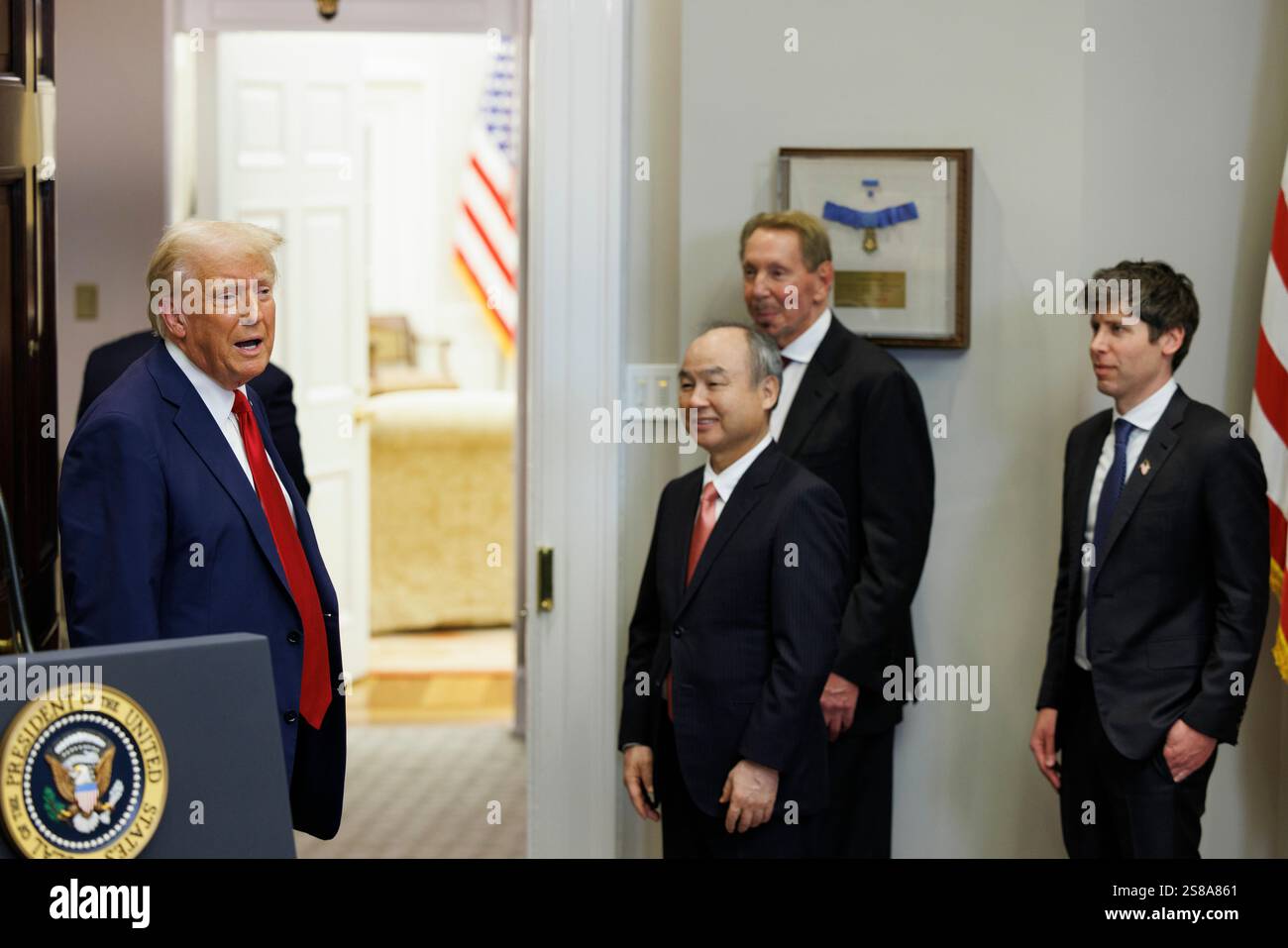 United States President Donald Trump gives remarks in the Roosevelt ...