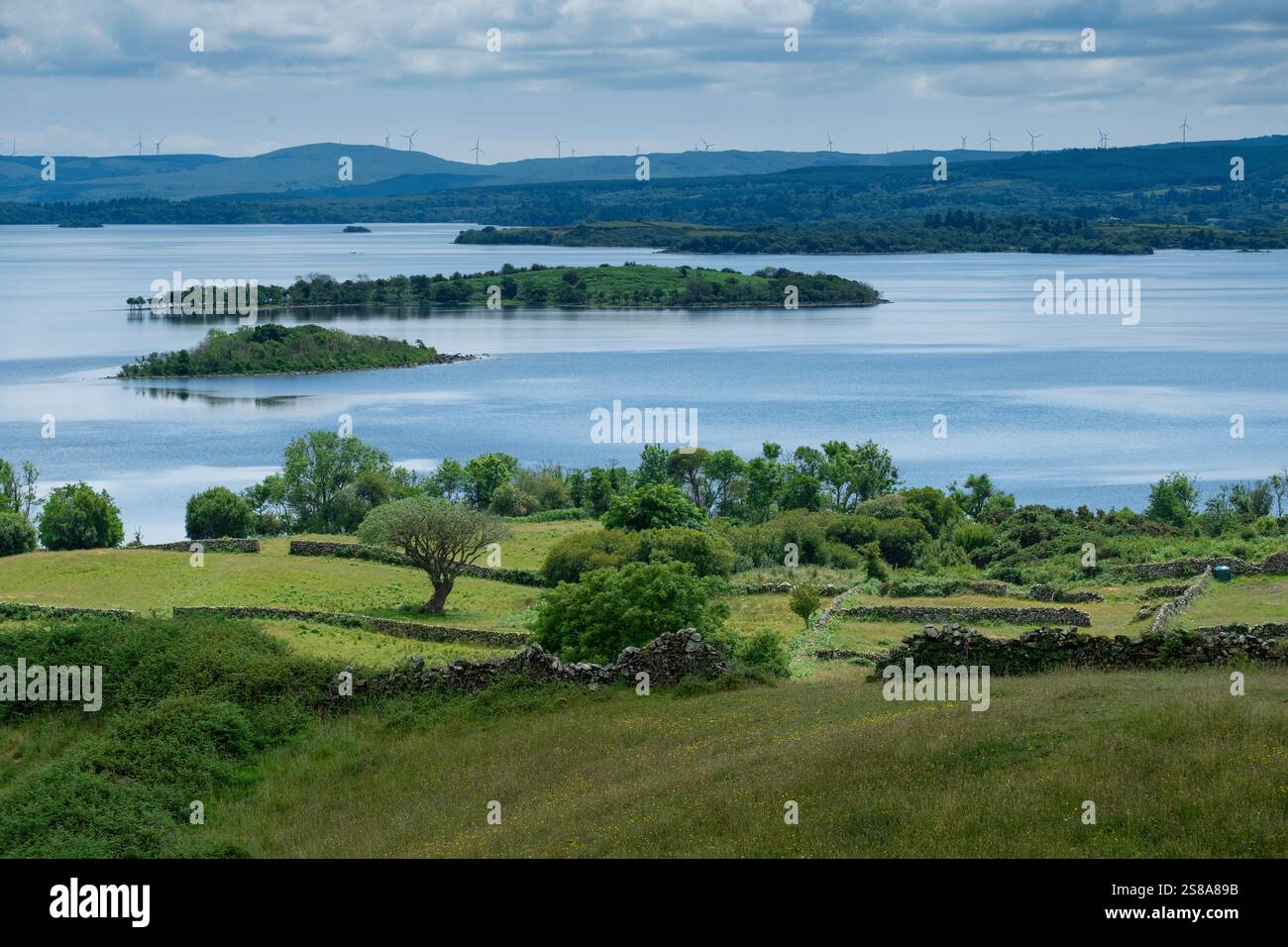 Lough Carra spreads out beyond these ancient stone fences near the ...