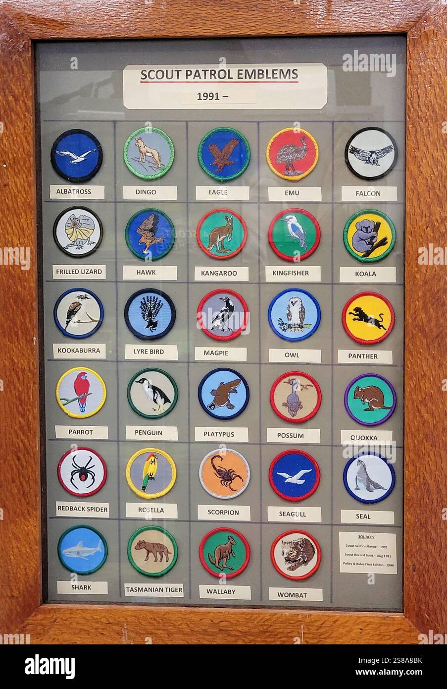 A collection of Scouts Patrol emblems displayed at Baden Powell Scout ...