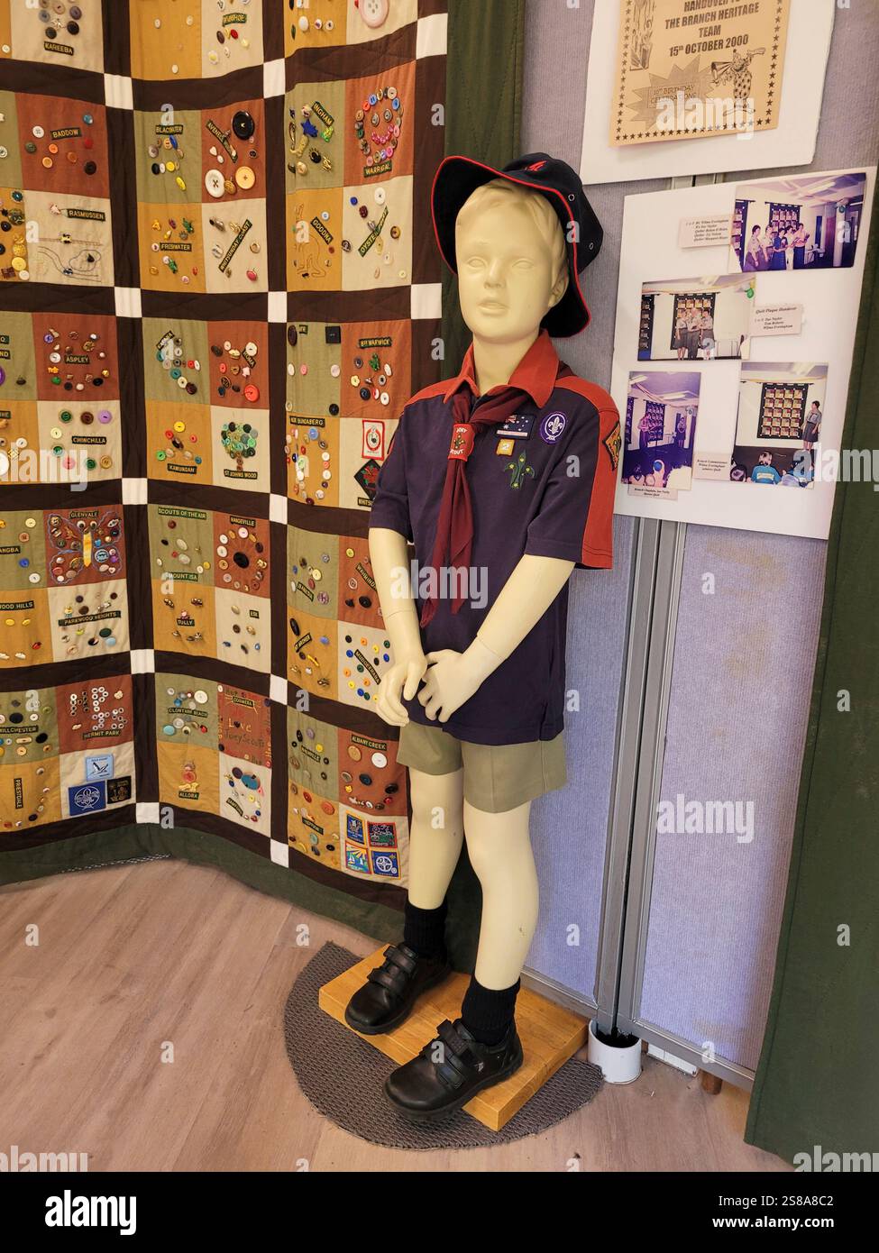 Boy Scout mannequin standing in front of the Quilt Project, Baden ...