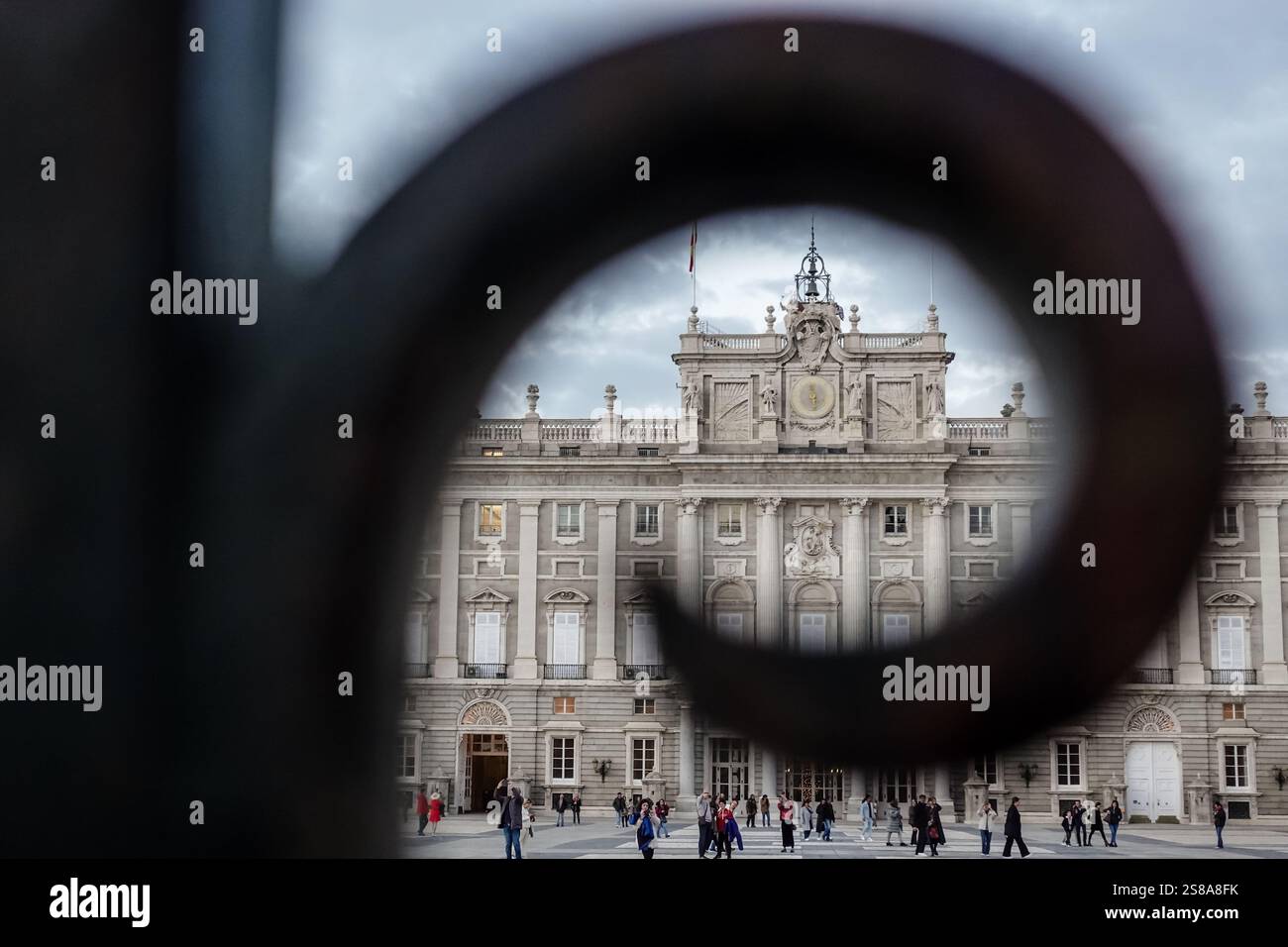 Exterior of Royal Palace of Madrid illuminated at night. (Palacio Real ...