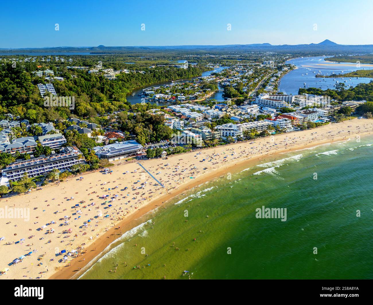 Aerial view of Noosa Main Beach in Queensland, Australia Stock Photo ...