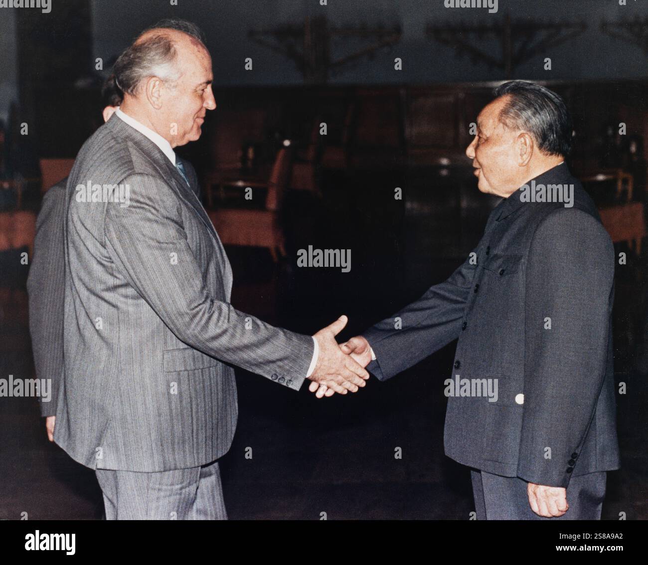 Former Chinese leader Deng Xiaoping greets former leader of the Soviet ...