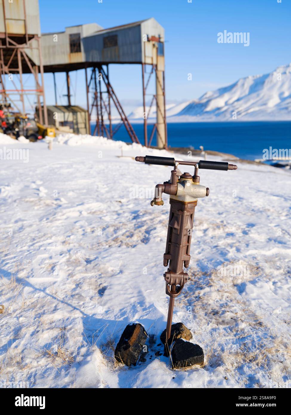Jackhammer for coal mining. Longyearbyen, the capital of Svalbard on ...