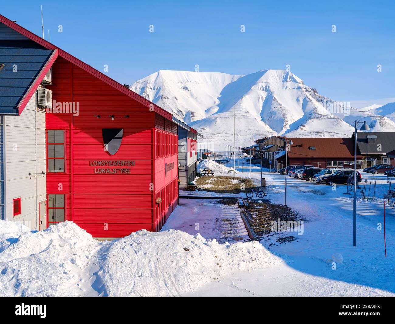 The high street. Longyearbyen, the capital of Svalbard on the island of ...